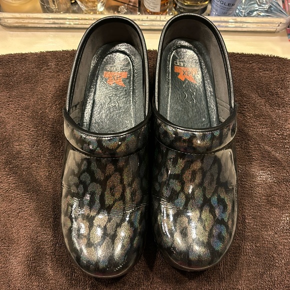 Dansko | Shoes | Dansko Patent Leather Cheetah Print Multi Colors Clogs ...